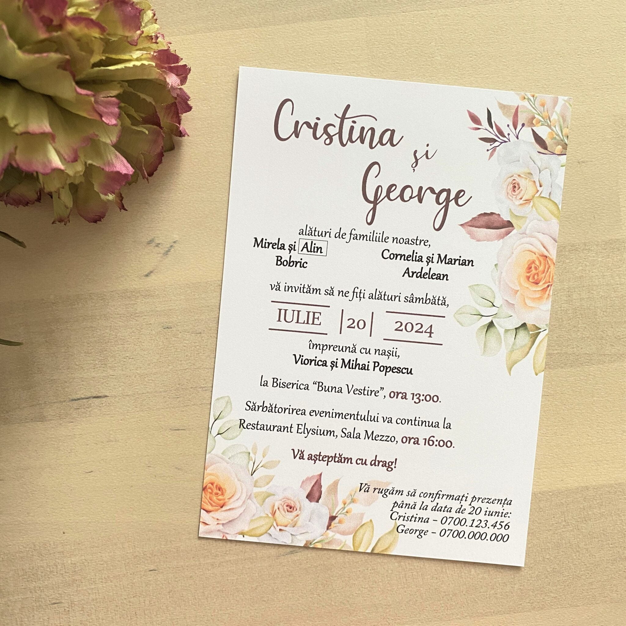 Invitații nuntă - 17 Orange Roses - CGO Invitații de nuntă