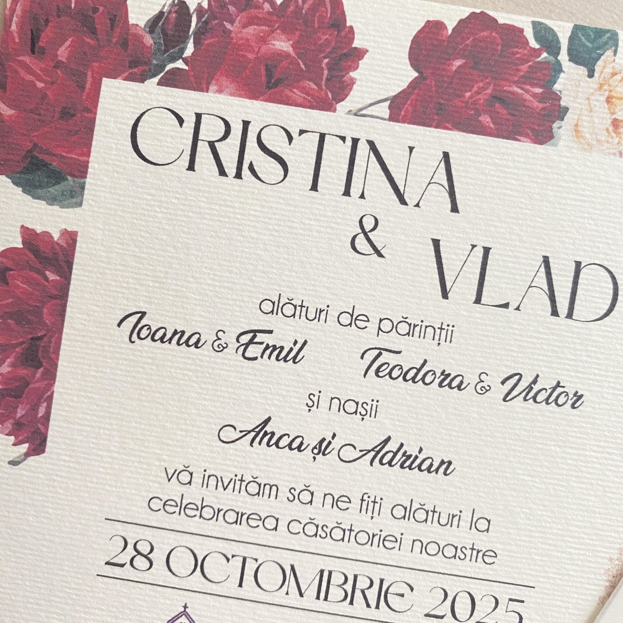 [SET] Invitatii Nunta Visinii 70 Boho Burgundy, Foaie de Calc & Sigiliu