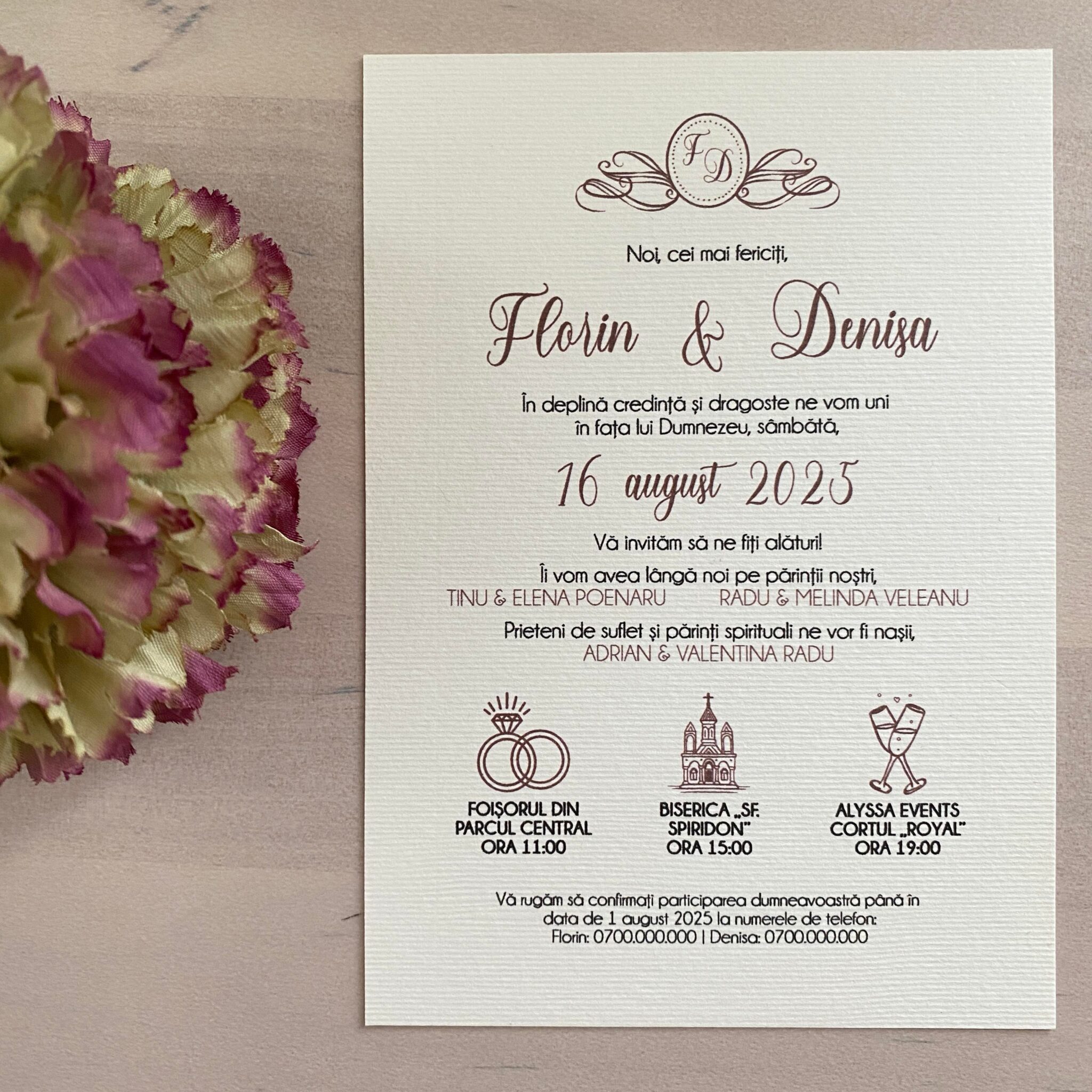 Invitații nuntă minimaliste pe carton texturat - 62 Regency + plic alb ...