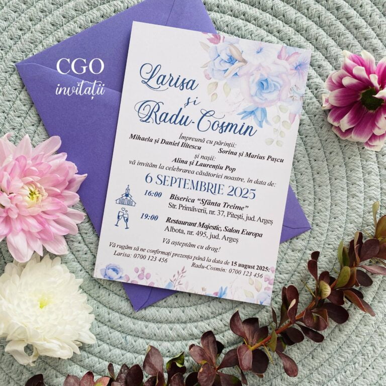 [SET] Invitatie nunta mov 88 Purple Roses - CGO Invitații de nuntă