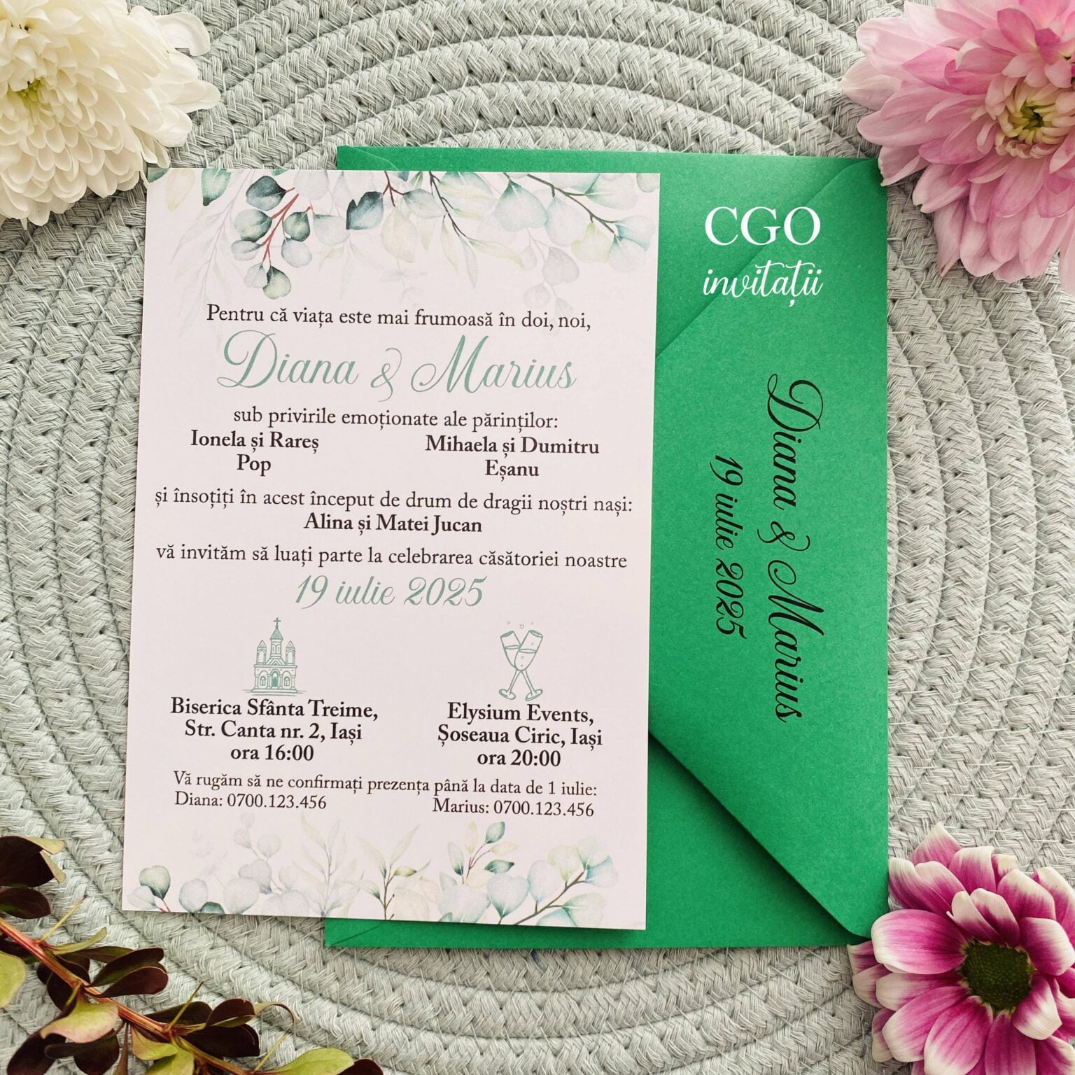 [SET] Invitatii Nunta 52 Green Eden cu plic colorat personalizat - CGO ...