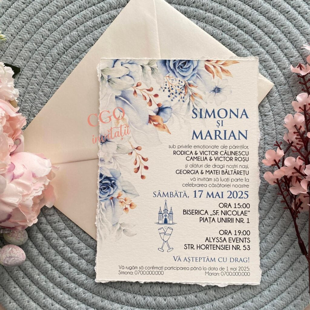 Invitatii de nunta albastru 74 Blue Elegance - CGO Invitații de nuntă