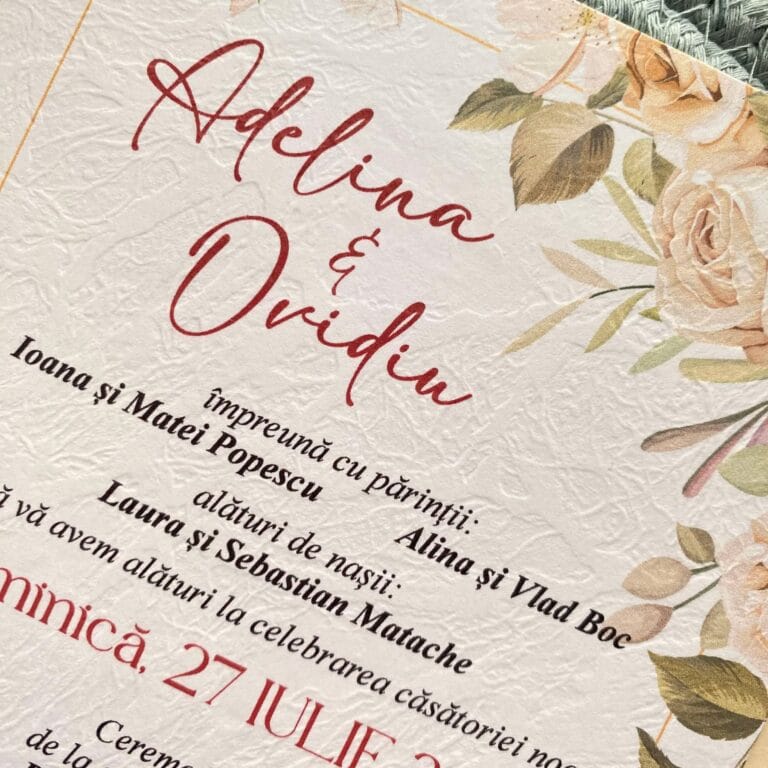 [SET] Invitatii Nunta Peach 13 Royalty Roses + Plic Ivory Sidefat ...