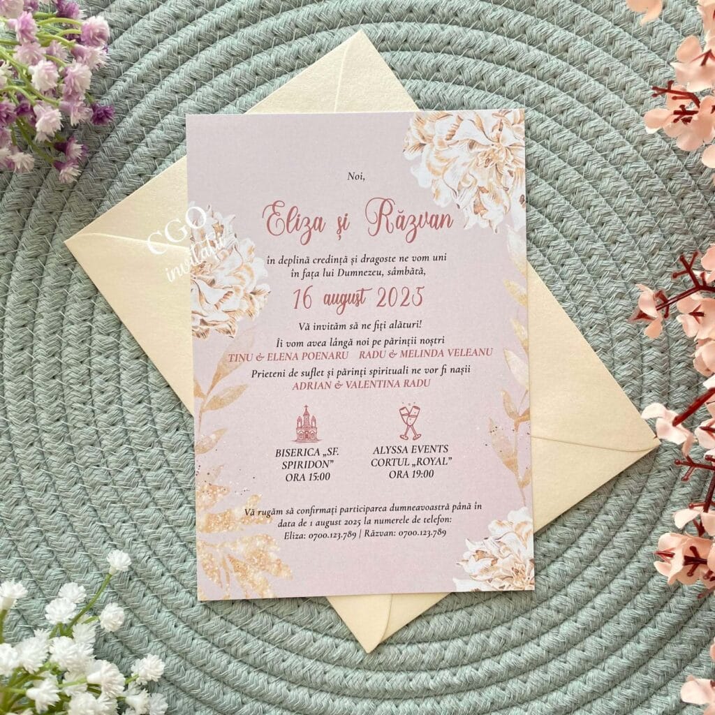 Invitatii nunta personalizate - 93 Pink Gold - CGO Invitații de nuntă