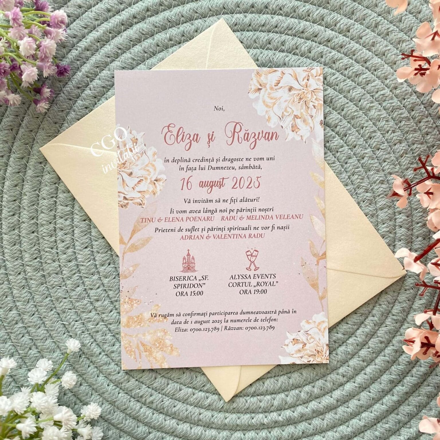 Invitatii nunta personalizate - 93 Pink Gold - CGO Invitații de nuntă