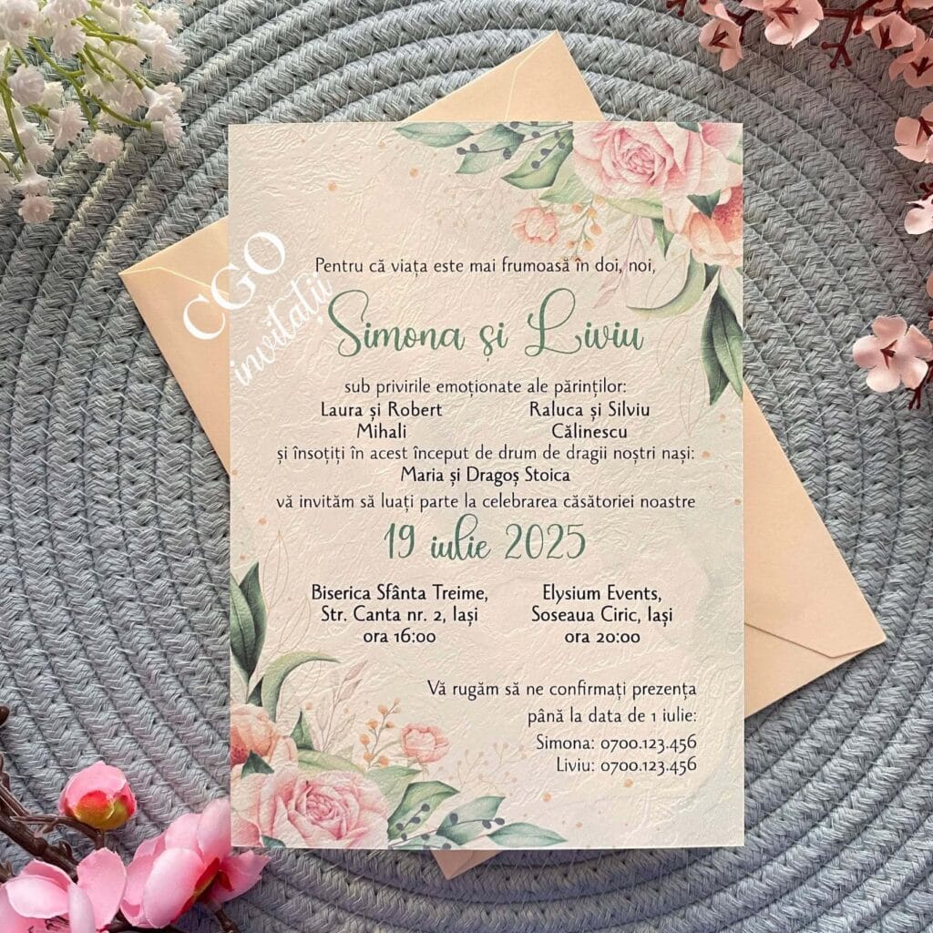 Invitatii florale nuntă - 96 Blissful - CGO Invitații de nuntă